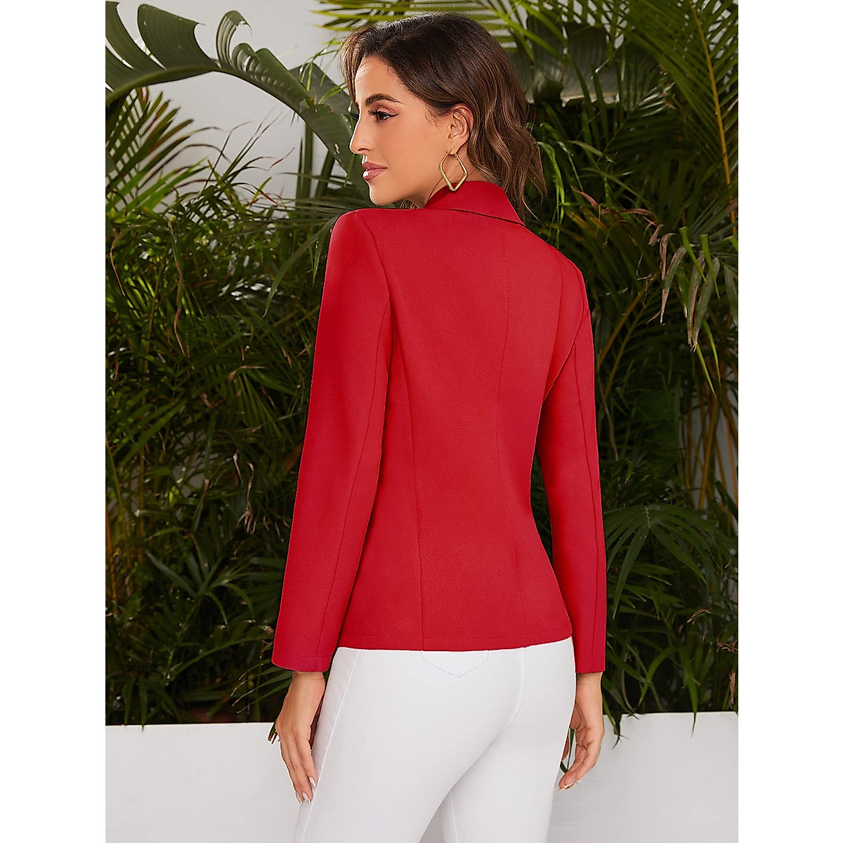 WDIRARA Women's Casual Long Sleeve Blazer Lapel Business Work Dress Jackets Red XS