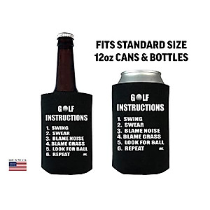Funny Golf Instructions Joke Gag Gift for Golfer Collapsible Beer Can Bottle Beverage Cooler Sleeves 2 Pack