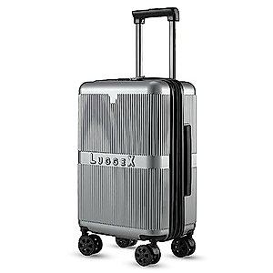 LUGGEX PC Silver Carry On Luggage 22x14x9 Airline Approved with Spinner Wheels - Hard Shell Expandable Suitcase