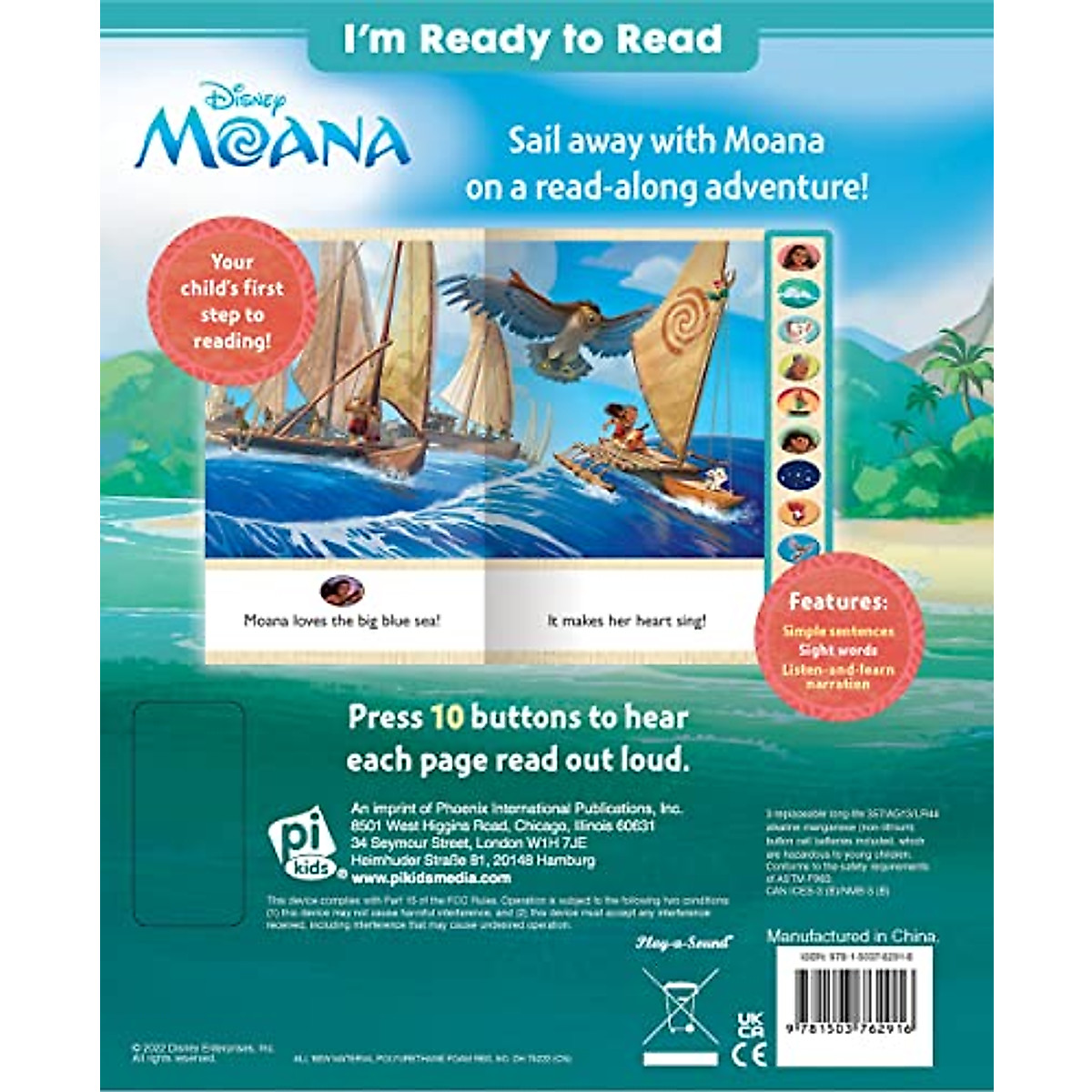 Disney Moana - I'm Ready to Read with Moana Interactive Read-Along Sound Book - Great for Early Readers - PI Kids