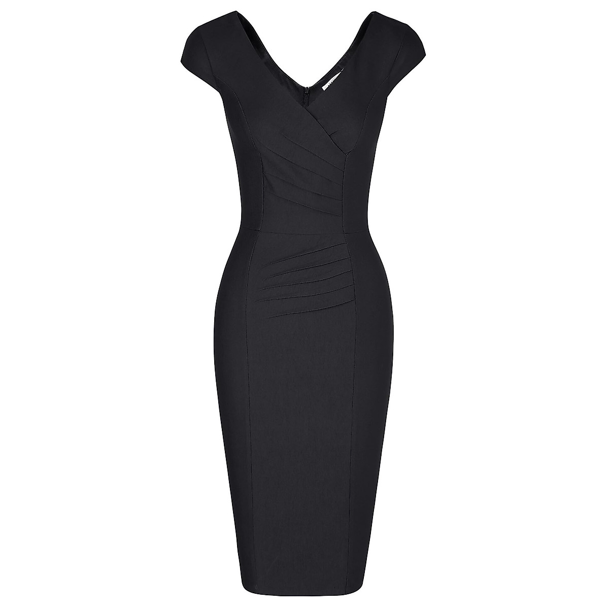 MUXXN Ladies Celebrity Vintage Cap Sleeve Tea Length Special Occasion Dress (Black XL)