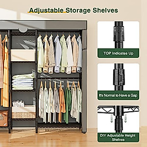 LEHOM G6C Heavy Duty Clothes Rack with Cover, Wire Garment Rack for Hanging Clothes, Compact Closet Storage Clothing Rack with Gray Oxford Fabric Cover, Adjustable Hanging Clothes Racks for Bedroom