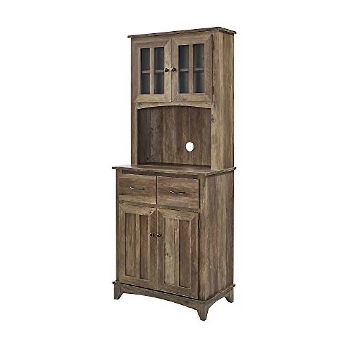 Home Source Microwave Storage Stand with Double Door Top and Bottom Cabinets in Reclaimed Barn Wood Look