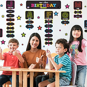 158 Pcs Classroom Birthday Chart Bulletin Board Decoration Set Chalkboard Brights Our Class Birthdays Poster Months of The Year for Classroom Birthday Cutout Happy Birthday Calendar Bulletin Board