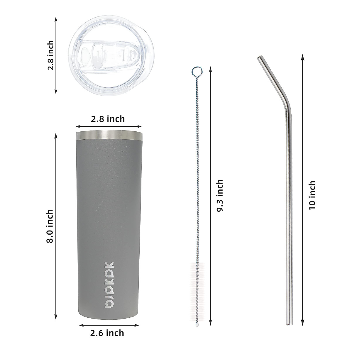 BJPKPK Skinny Tumbler with Lid 20 oz Stainless Steel Slim Vacuum Insulated Tumblers Cup,Gray