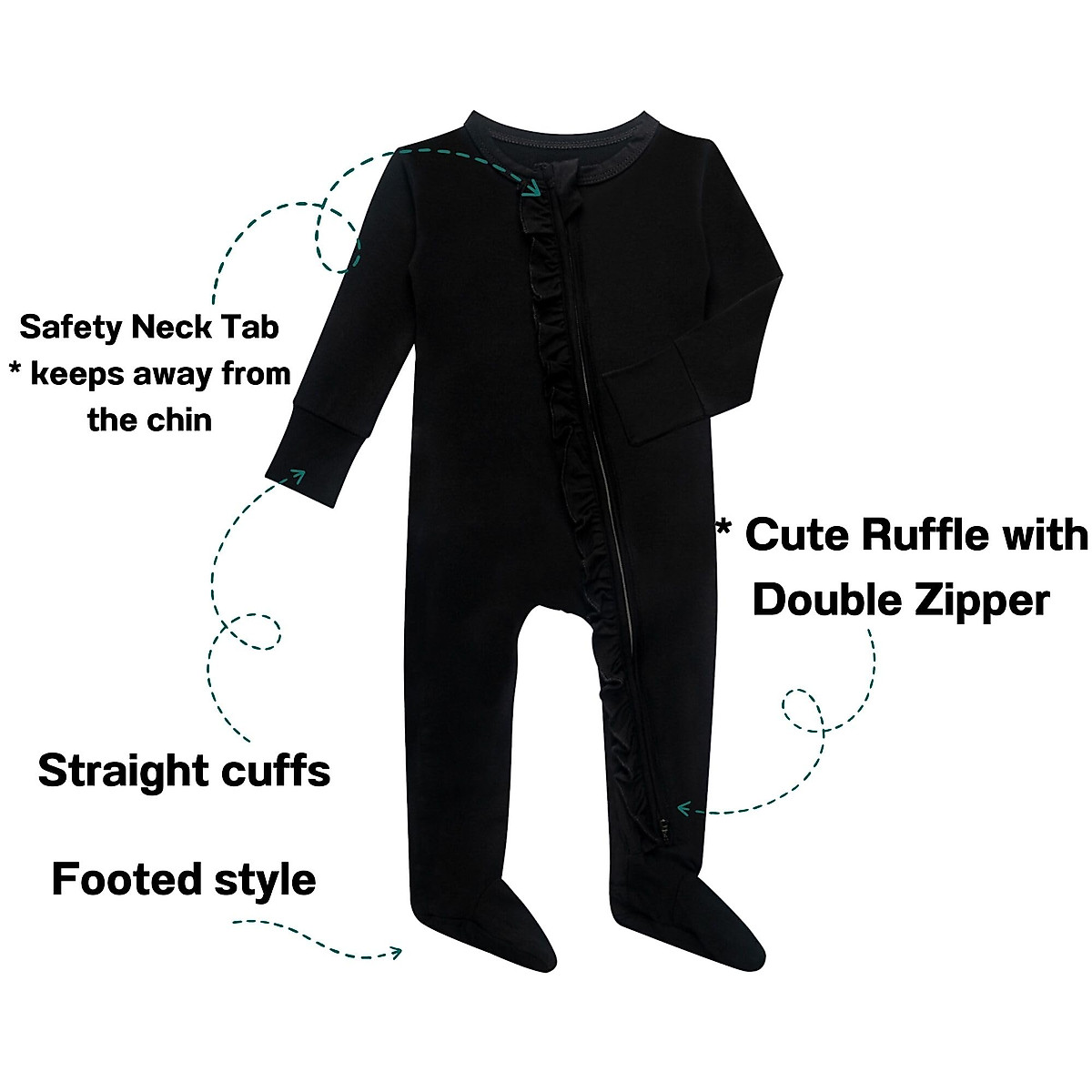 GUISBY Pajamas Baby Girl, One-Piece Long Sleeve with Zipper Sleepers Pjs for Boy Black 0-3 Months