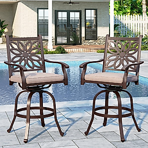 Sophia & William Cast Aluminum Patio Bar Chairs Set of 2, Bar Height Swivel Outdoor Bar Stools Chairs, Counter Height Outdoor Barstools, Brown, Load Capacity: 350 lbs