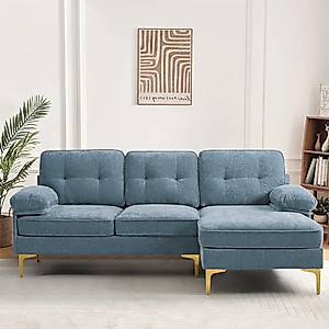 COCOLHOME L- Shaped Sectional Sofa 85" Convertible Modern Upholstered Couch Chenille Fabric with Reversible Chaise Detachable Washable Cover for Living Room, Apartment, Small Space (Light Blue)