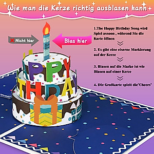 OSOMEPOP BOOM Birthday Card, Exploding Confetti Birthday Card, Musical Birthday Card, 3D Pop Up Card with Light, Blowable Candle, and Happy Birthday Song Handmade Greeting Card for Women or Men