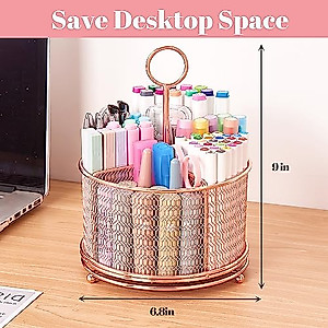 Spacrea Pen Holder for Desk - 360°Degree Rotating Pen Organizer, Desk Organizer with 4 Compartments, Pencil Holder for Desk, For School, Classroom, Office, Art Supplies(Rose Gold)