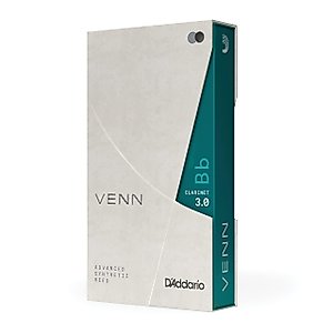 D'Addario VENN G2 Synthetic Clarinet Reeds - Bb Clarinet Reed with Advanced Synthetic Reed Construction of Polymer Fibers, Resin, Natural Cane - Strength 3.0