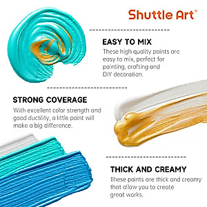 Shuttle Art 30 Colors Metallic Acrylic Paint, Metallic Acrylic Paint with 10 Brushes and 1 Palette, 60ml/2oz, Rich Pigments, Non-Toxic Art Paint for Artists, Beginners on Rocks Canvas Wood Fabric