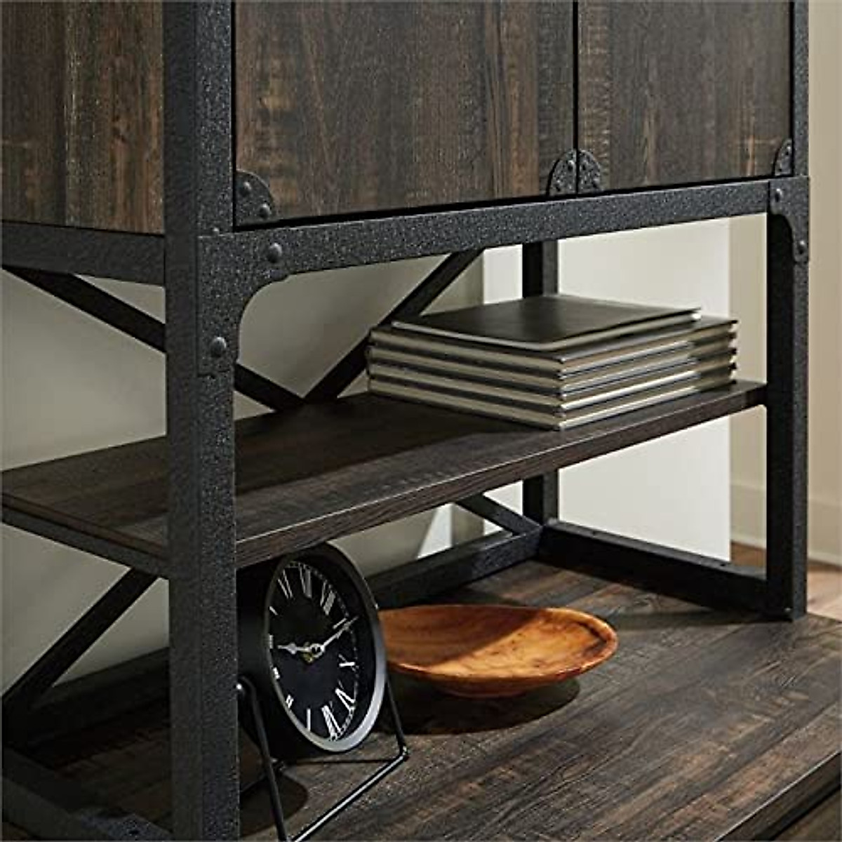 Sauder Steel River Industrial Hutch for Cabinet in Carbon Oak, Carbon Oak Finish