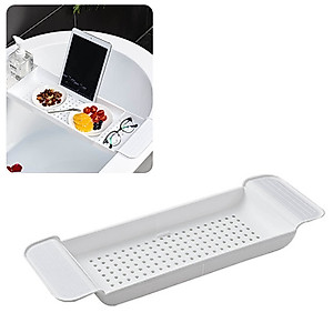 Bathtub Tray Stable Placement Plastic Material Draining Design Bath Tub Table for Bathroom Adjustables and Expandable, Perfect for Placing on a Bathtub.(White)