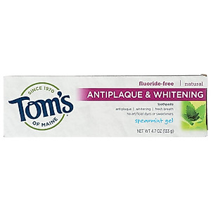 Tom's of Maine Antiplaque Plus Whitening Gel, Spearmint 4.7 oz (Pack of 4)