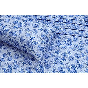 RUVANTI Silky Soft Queen Sheet Set - 4 Pieces Luxury Sheets for Queen Size Bed - All Season Breathable Bed Sheets - 15" Deep Pocket Snug Fit Sheets - Cozy & Comfy Hotel Sheets - Blue Floral