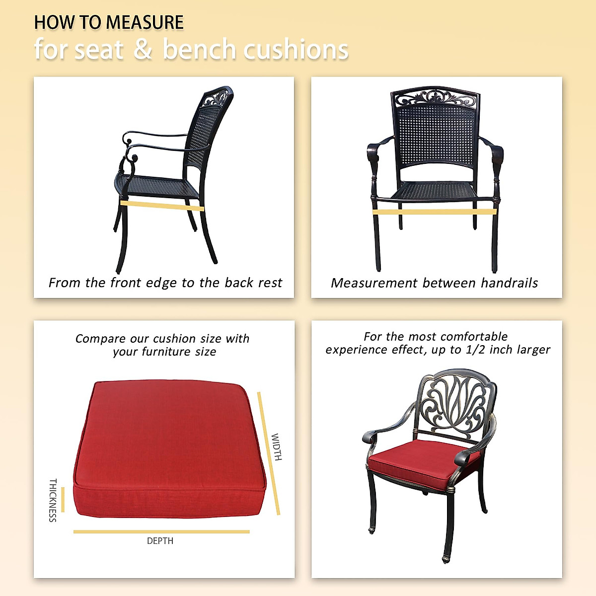 Sunshine Outdoor Patio Cushion Chili Outdoor Chair Pads 20x20 inch with Zipper, Suitable for Patio Furniture and Most Home Depot Furniture 2-Pack