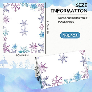 Whaline 50Pcs Christmas Place Cards Blue Purple Snowflake Seating Tent Name Cards Xmas Blank Folded Seat Assignment Setting Label for Wedding Baby Shower Party Supply