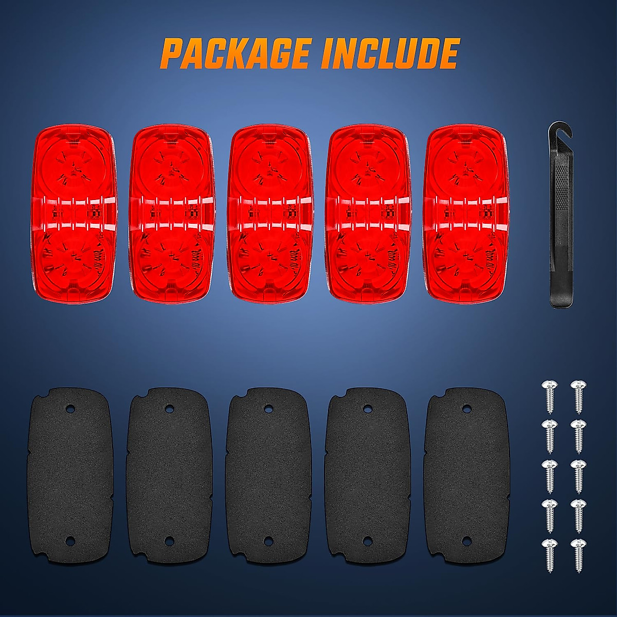 Nilight Double Bullseye Marker Light 5PCS Red 10LED Rectangular Clearance Front Side Rear Indicator Lights Surface Mounted for 12V Truck Camper RV Boat Lorry