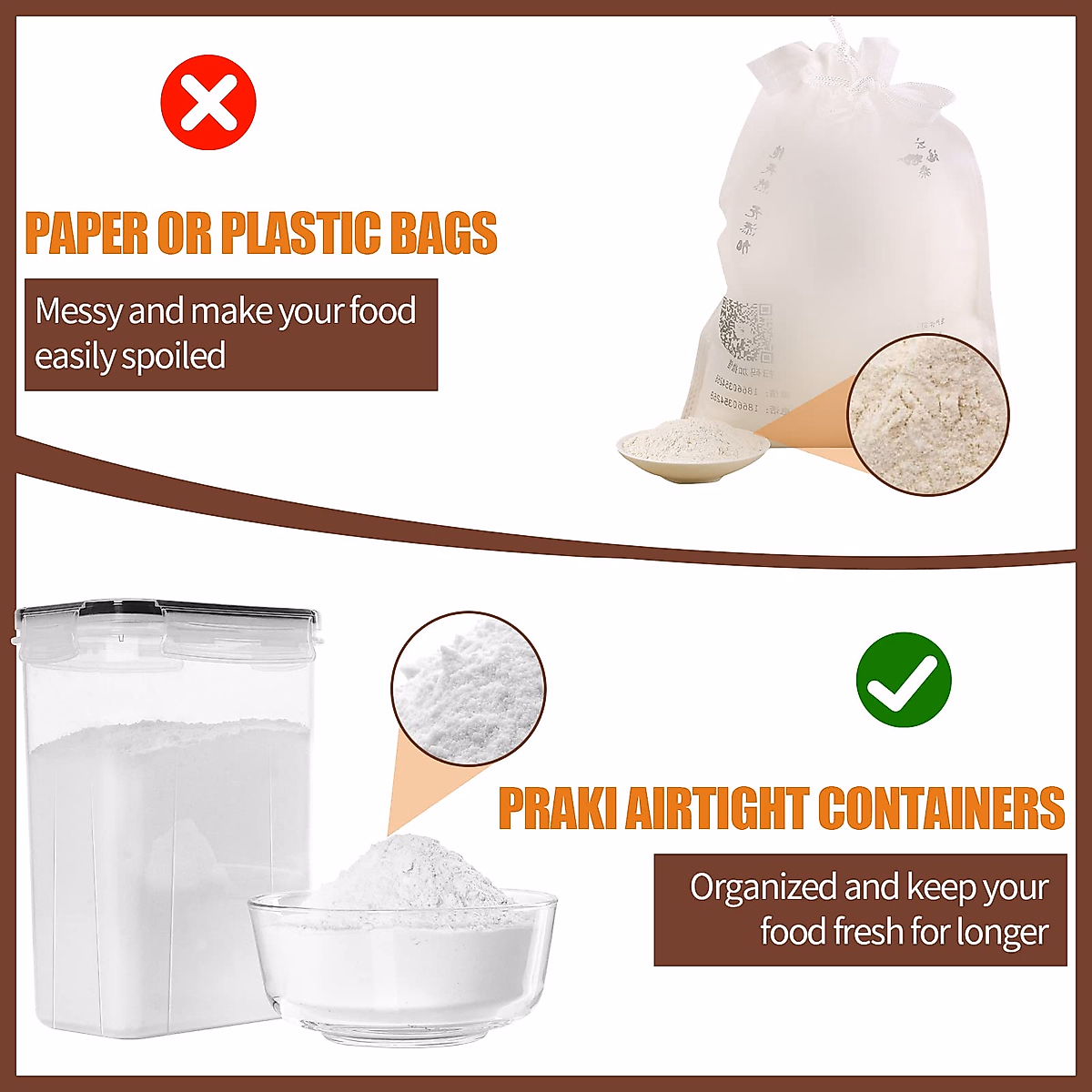 PRAKI Airtight Food Storage Containers Set with Lids - 24 PCS, BPA Free Kitchen and Pantry Organization, Plastic Leak-proof Canisters for Cereal Flour & Sugar - Labels & Marker