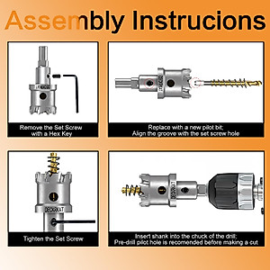 2-Pack 3/4" TCT Hole Saws for Hard Metal, Heavy Duty 19mm Tungsten Carbide Tipped Hole Cutters Set with Spring-Loaded Pilot Drill Bits for Stainless Steel, Metal, Iron, and Plastic