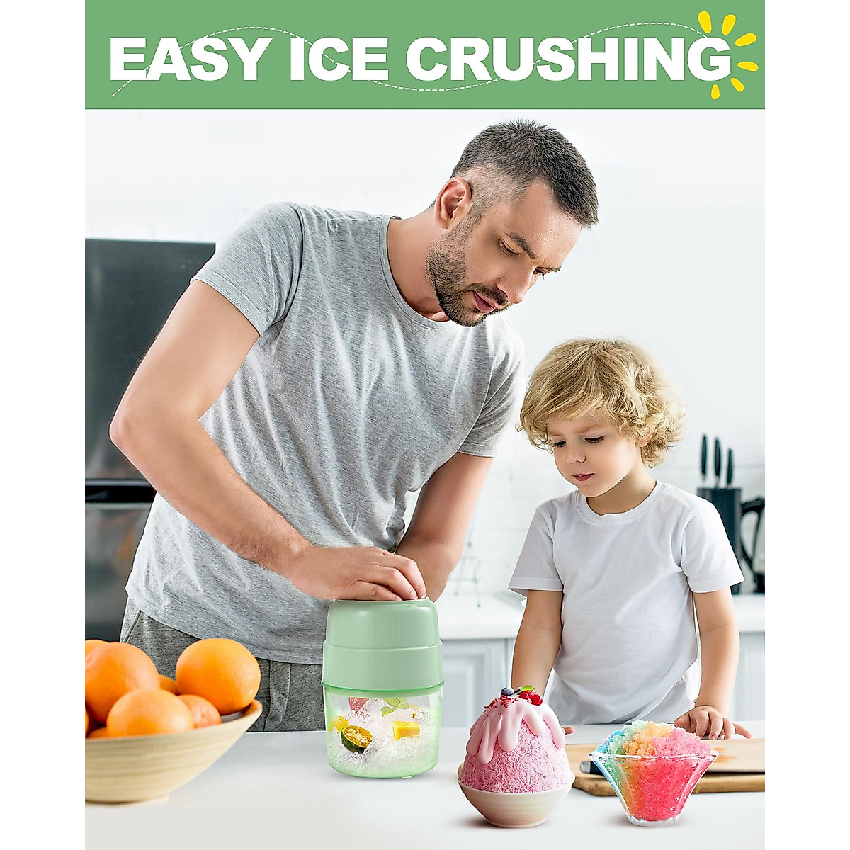 Goldtouch Snow Cone Machine Shaved Ice Machine Manual Ice shaver Machine Double Stainless Steel Blade Ice Crusher with Instruction Manual 3-year Manufacturer’s Warranty Green