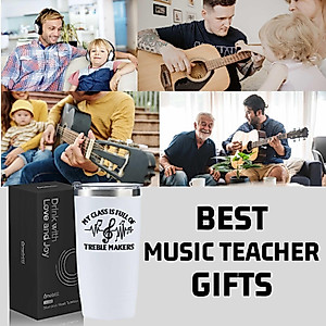 Onebttl Funny Music Teacher Gifts For Men, Women - My Class is Full of Treble Makers - 20 oz/590 ml Stainless Steel Insulated Tumbler with Straw, Lid - Music Lover Musical Themed Gifts - (White)