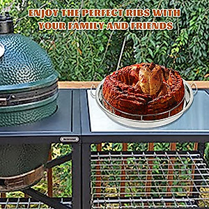 OLIGAI Rib Rack for Smoking and Grilling fit Large Big Green Egg,Rib Rack and Chicken Roaster for Kamado Joe,Circular Stainless Steel BBQ Rib Rings for 18 in and Bigger Charcoal Grill