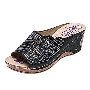 USYFAKGH Sandals For Women Flip Flop Sandals Ladies Fashion Summer Rhinestone Cutout Platform Wedge Open Toe Sandals