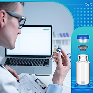 Lallisa 50 Pack Glass Vials Clear Glass Headspace Vials with Plastic-Aluminum Flip Caps and Rubber Stoppers Flat Bottom Lab Vial Sealed Sample Vials