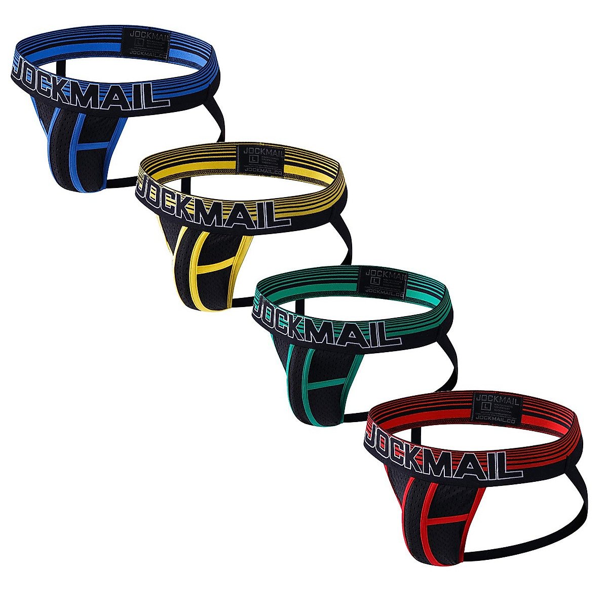 JOCKMAIL 4PCS/Pack Mens Jock Straps Underwear Mens Briefs Pack Mesh Men's Jock Strap Pack (M, Red+blue+green+yellow)