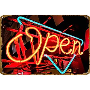Neon open Poster Metal Tin Sign 8" x 12" Vintage Retro Man Cave Wall Decor