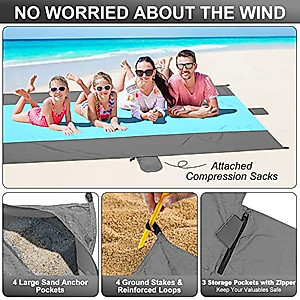 Buheco Beach Blanket Waterproof Sandproof Oversized Beach Mat Sand Free 10x9ft with 4 Stakes and 8 Pockets-Outdoor Extra Large Foldable Lightweight Picnic Blanket for Vacation-Camping-Hiking-Travel