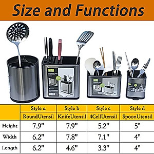 Wotermly Extra Large Kitchen Utensil Crocks, Stainless Steel Round Utensil Holder with Removable Divider for Easy Clean, Rotating Utensil Caddy Organizer with Weighted Base for No Tipping Over Crock with Detachable Top and Base Accessories