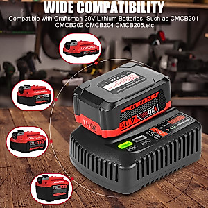 20V Fast Charger CMCB104 for Craftsman V20 Lithium Battery CMCB204 CMCB202 CMCB201 CMCB209 CMCB205 CMCB100 CMCB101 Replacement for Craftsman 20V Battery Charger