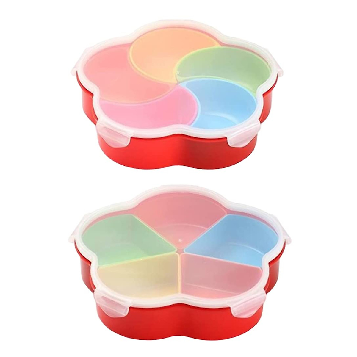 Snack Serving Tray Plastic 5 Compartment Appetizer Platter Sealed Food Server Dishes with Lid Style1