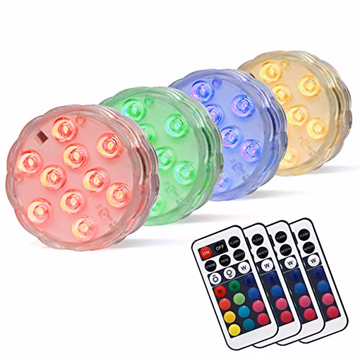 Durawell Color Changing Submersible LED Lights, 13 Colors 4 Modes Battery Powered Underwater LED Lights for Pools Ponds (4 Packs)