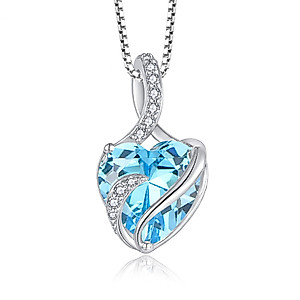 FJ Heart Infinity Birthstone Necklace, Sterling Silver Heart Pendant Created Gemstone Dainty Jewelry, Sterling Silver, Cubic Zirconia