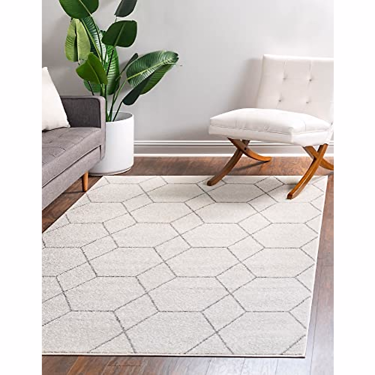 Unique Loom Trellis Frieze Collection Area Rug - Geometric (4' 1" x 6' 1", Ivory/ Gray)
