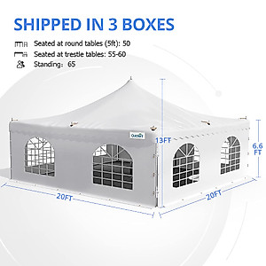 Quictent 20'X20' PVC Fire Retardant Pole Tent, Heavy Duty Party Tent Canopy Shelter, 33-80 Person Capacity, for Parties, Weddings, and Events, Commercial and Residential Use