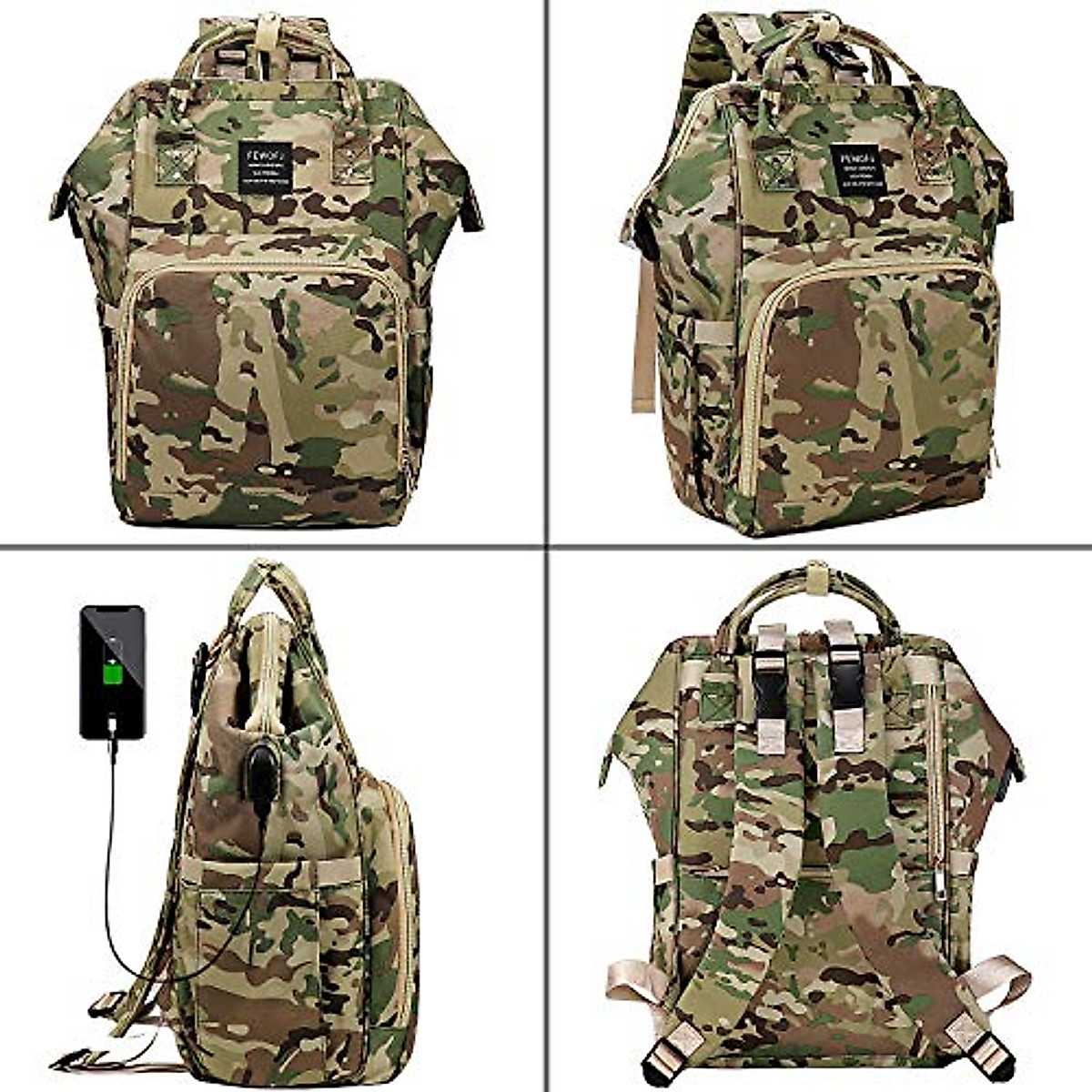 FEWOFJ Camo Baby Boy Diaper Bag Backpack for Dad, Large Tactical Nappy Bags for Mens Travel