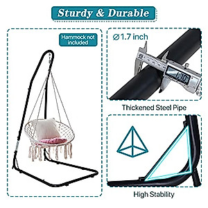 Hammock Chair Stand Portable Heavy Duty Solid Steel Stand Only Outdoor Indoor Hanging Chair Stand for Air Porch Swing Chair w/Weather-Resistant Finish, Offset Base, 360-Degree Rotation, Black