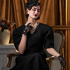 BABEYOND Floral Lace Gloves 1920s Flapper for Wedding Opera Party Lace Gloves Stretchy Adult Size