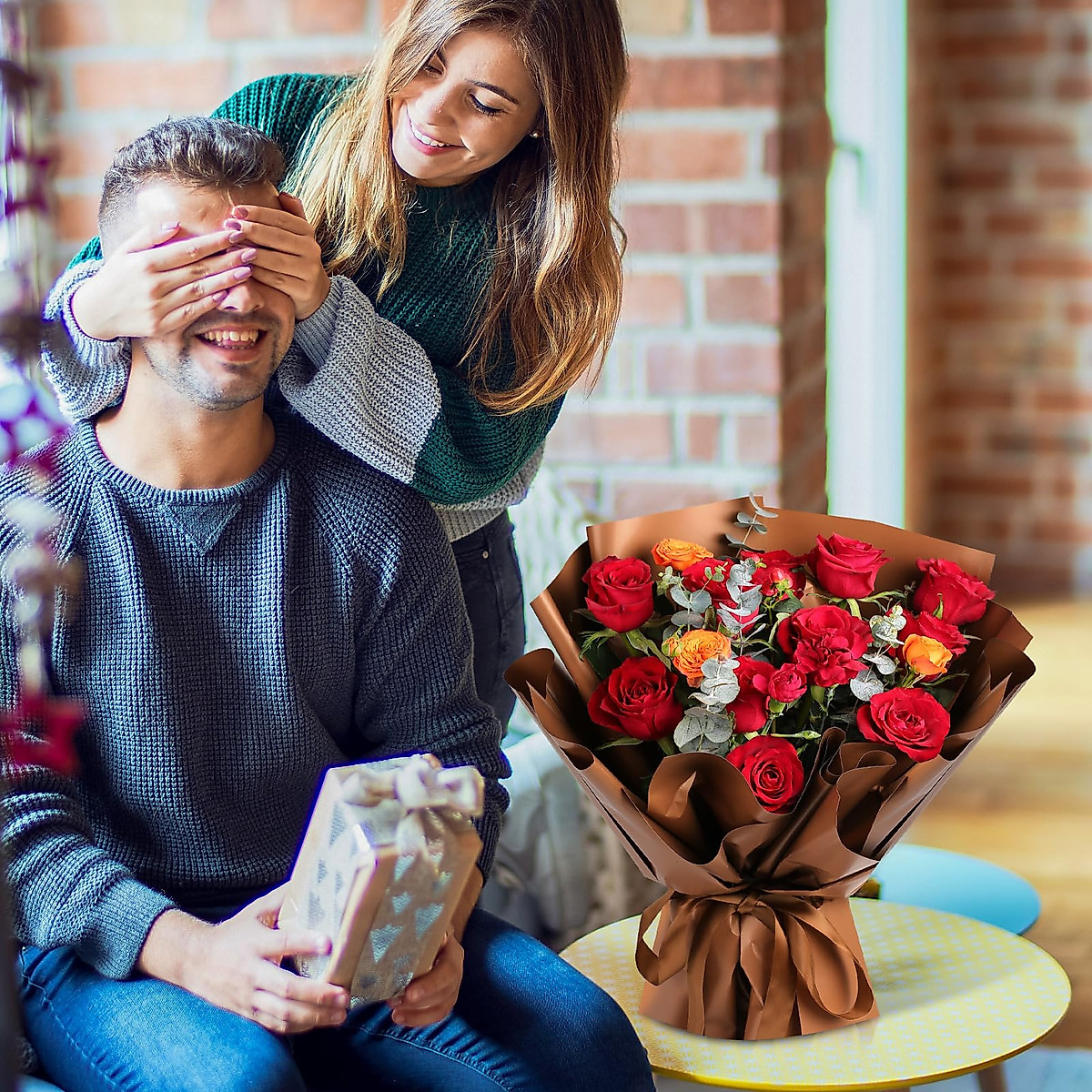 CCXSY 20 Pcs Bouquet Wrapping Paper,23 x 23 inch WaterProof Fresh Flower Wrapping Paper,Double Side Pure Color Print Flower Packing for Her Valentine's Day Chocolate