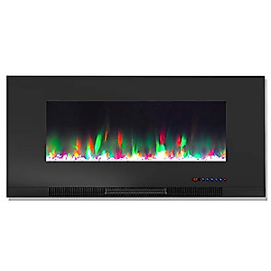 Cambridge Slate Blue Somerset 70 Electric Fireplace TV Stand with Multi-Color LED Flames, Crystal Rock Display, and Remote Control