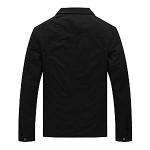 WenVen Men's Fashion Casual Cotton Canvas Military Jacket (Black, L)