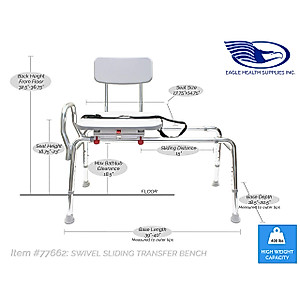 Eagle Health Supplies - Swivel Sliding Bath Transfer Bench (77662) - Regular (Base Length: 39" - 40") - Heavy-Duty Shower Bathtub Chair