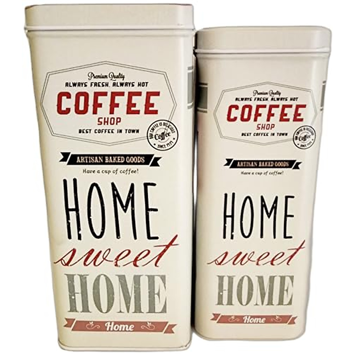 hadaaya Farmhouse Coffee Storage Container Set with Lids – Tall Rectangular Canisters for Coffee & Tea – Airtight White Kitchen Canister Set