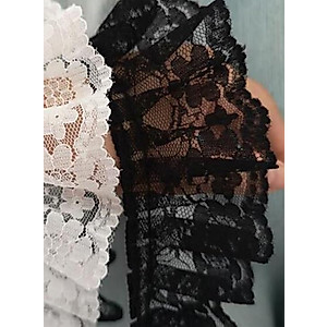 1Yard Embroidery 3D Flower Lace Fabric Trim Ribbon DIY Sewing Applique Collar Dress Wedding Guipure Decor White Black (Color : Black)
