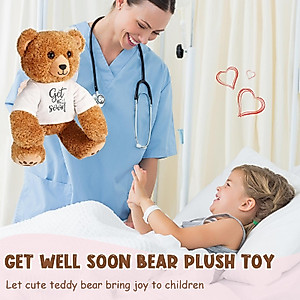 Get Well Soon Bear 16 Inch Bear Stuffed Animals with White T-Shirt Feel Well Soft Bear Plush Hospital Gifts for Boy and Girl (Classic Style)